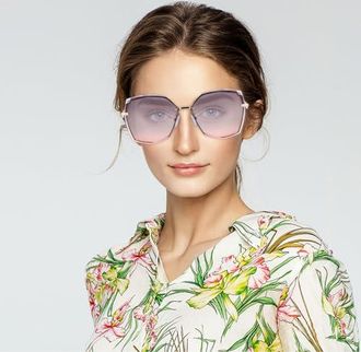 BESPORTBLE Lunettes de Soleil Polygonales en M&eacute;tal Rose Dor&eacute; Verres D&eacute;grad&eacute;s Gris et Rose Protection Solaire Pratique et Design pour Festivals et Usage Quotidien