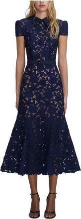 Self Portrait Femme, Robes, Bleu, Taille: 38 FR Guipure Lace Midi Dress