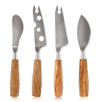 Boska 320218 Minik&auml;semesserset 4-teilig aus Eichenholz/Edelstahl, silber/braun