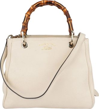 Gucci Crossbody Bags - Gucci White Leather Bamboo Handbag - Gr. unisize - in Wei&szlig; - f&uuml;r Damen
