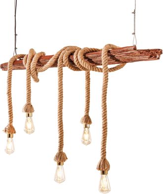 Invicta Interior Maritime H&auml;ngeleuchte Seven SEAS - 110cm - Massivholz Seil - Deckenlampe 5 Leuchten