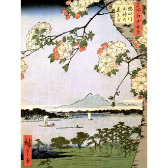 Wee Blue Coo Bumblebeaver Painting Japanese Woodblock Cherry Blossom Ships ON Water New FINE Art Print Poster Picture 30x40 CMS Farbe Holz Blühen Schiff Wasser Kun