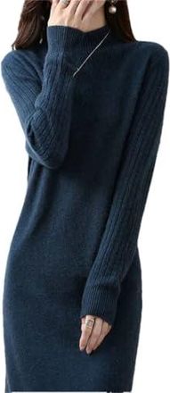 Generic Robe pull en laine &eacute;paisse &agrave; col rond pour femme, bleu, L