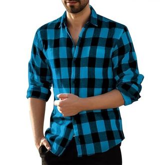 Generic Chemise &agrave; manches longues pour homme - Coupe ajust&eacute;e - Chemise &agrave; carreaux avec boutonni&egrave;re - Chemise d&eacute;t&eacute; l&eacute;g&egrave;re et respirante - Chemise de travail &agrave; 
