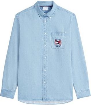Tommy Hilfiger Chemise jean &agrave; logo brod&eacute; en coton