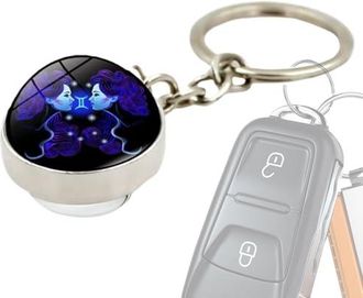 Generic Porte-cl&eacute;s constellation - Pendentif boule de verre lumineuse, breloque double face en de zinc, effet phosphorescent | Horoscope d&eacute;coration sac &agrave; main