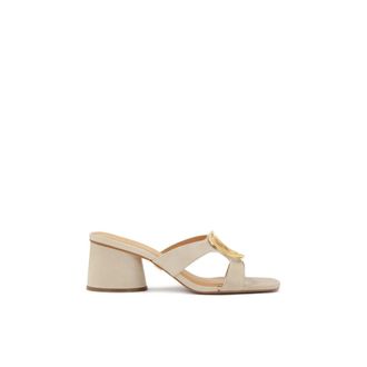 Kazar Leder-Pantoletten mit Metallverzierung an Riemen - - Shoes - Damen - Beige - 40 EU