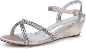 Generic Chaussures De Mariage Sandales Femme Été Compensées Mariée Peep Toe Talons Bas 4Cm pour Bal De Fin Dannée, Soirée,Champagne,43 EU