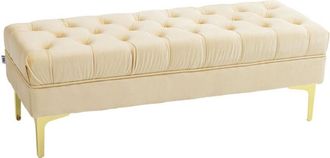 HOMCOM Homcom - Banc banquette capitonn&eacute;e style classique chic dim. 118L x 45l x 42H cm pi&egrave;tement m&eacute;tal dor&eacute; velours beige