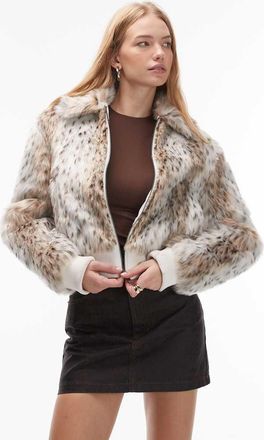 Collusion Veste en fausse fourrure imprimé léopard des neiges-Blanc