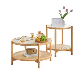 Generic Beistelltisch mit Stauraum Rund, Beistelltisch Bett Klein, Kleine Beistelltische f&uuml;r Drau&szlig;en Kleiner Sofatisch Ideal f&uuml;r Draussen, Wohnzimmer 55 X 58c