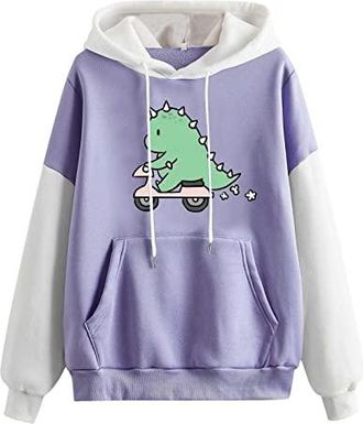 Generic Sweat &agrave; capuche &agrave; manches longues pour femme Motif petit dinosaure, violet, XXL