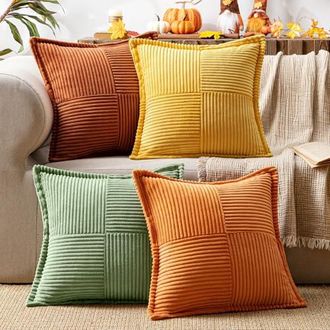 Miulee Housses de Coussin en C&ocirc;tel&eacute; Lot de 4 Housses de Coussin Patchwork Carr&eacute;es D&eacute;coratives Taie doreiller Souple pour D&eacute;coration Int&eacute;rieure Canap&eacute; Chambre