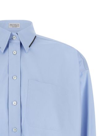 Brunello Cucinelli Cotton with Monile Trim Collar Blouse - Blue