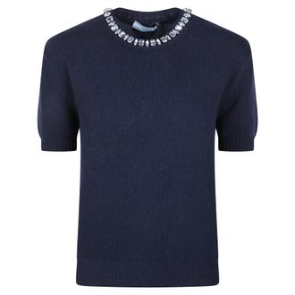 Prada Woll- und Kaschmir-Rundhalspullover - - Knitwear - Damen - Blau - S