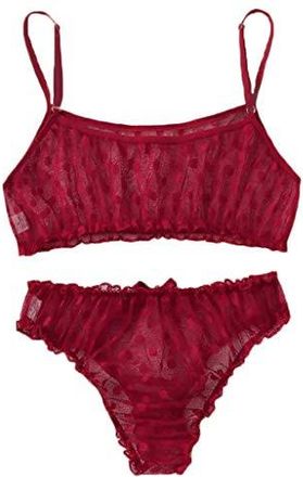 Generic Soutien-gorge sexy pour femme, ensemble de v&ecirc;tements de nuit, sous-v&ecirc;tements noirs, noeud en maille, tailles S-XL, bordeaux, XL