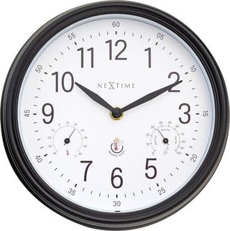 NeXtime Wall Clock (Garden/Inside) 23,5 cm-Time/Temp/Humidity-Black/White-Plastic Jasmine
