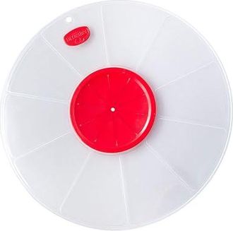 Dr. Oetker Spritzschutzdeckel Ø 30 cm, passt auf große und kleine Schüsseln, verhindert lästiges Spritzen des Teigs beim Mixen und Aufschlagen, (Farbe: weiß/rot)
