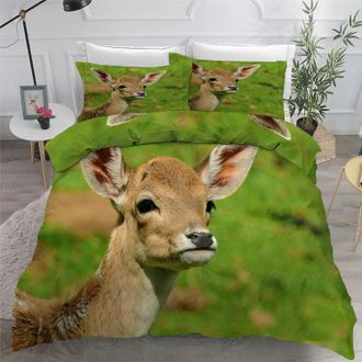 Generic Bettwäsche 140x200 REH Bettwäsche-Sets Wildtiere Hirsche Bettbezug mit Reißverschluss 3D Weich Mikrofaser Bügelfrei Deckenbezug 140 x 200 mit 2 Kissen