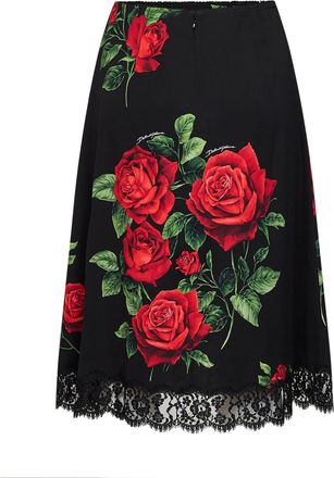 Dolce & Gabbana Rose-Print Flared Skirt - Black