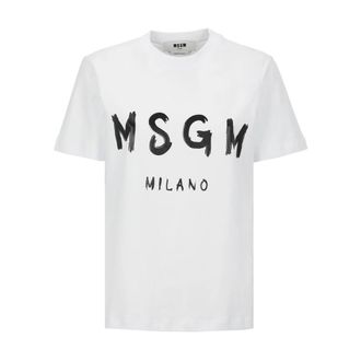 Msgm Baumwoll-T-Shirt mit Kontrastdruck - - Tops - Damen - Wei&szlig; - M