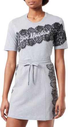 Love Moschino Miniskirt in Stretch Cotton Fleece with Handmade lace Print Done on The Finished Garment