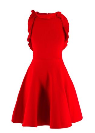 Giambattista Valli Red Ruffle Trimmed Skater Dress Size XXS