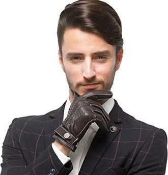 Nappaglo l&eacute;cran tactile les gants de cuir italien des sms dagneau nappa avec garniture chaude (xxl (palm la laine:21.6-22.8cm), brun fonc&eacute; (sans &eacute;cran))