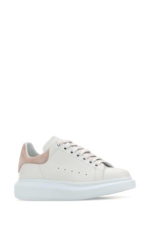 Alexander McQueen Womens White Leather Sneakers With Powder Pink Suede Heel Whitepatchouli Snea Method Calf-Daim Calf/daim