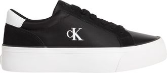 Calvin Klein Damen Vulcanized Sneaker Flatform Nylon Mix mit Logo, Schwarz (Black/Bright White), 37