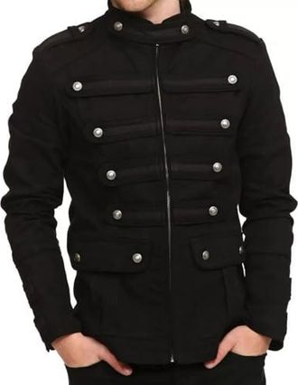 Generico Veste duniforme militaire pour homme Noir gothique industriel Steampunk Veste duniforme de garde de d&eacute;fil&eacute; militaire r&eacute;tro, Noir, XXXL