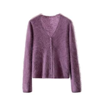 Generic Cardigan en laine de mouton et cachemire sans couture pour femme Col en V Manches longues Tricot &agrave; simple boutonnage, violet, Taille M