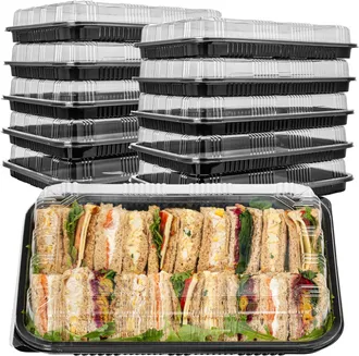Superior Sandwich-Teller - Packung mit 15 wiederverwendbaren Catering-Tabletts f&uuml;r Partys - Buffet-Serviertabletts mit auslaufsicheren Deckeln - Catering-Platt