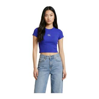 Calvin Klein Jeans Femme, Tops, Bleu, Taille: 40 FR T-Shirt Manches Courtes Col Rond