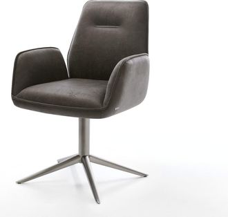 DELIFE Drehstuhl Zoa-Flex Mikrofaser Anthrazit Vintage Fußkreuz Graphit 360° drehbar Wippfunktion Taschenfederkern, Esszimmerstühle