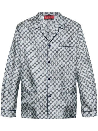 Gucci Seidenhemd mit GG-Print - Blau
