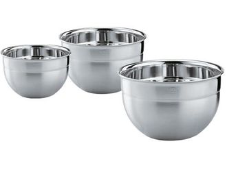 R&ouml;sle Lot de 3 Bols en Inox Saladiers - Acier Inoxydable 18/10 - Poli 2 Tons - Diam&egrave;tres 16, 20 et 24 cm - Argent