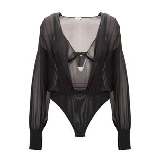 Elisabetta Franchi Body in T&uuml;ll und Seiden Georgette - - Tops - Damen - Schwarzk - S