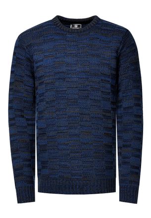 Rusty Neal Herren Pullover Schwerer Grobstrickpullover mit Rundhals-Ausschnitt im Streetwear Kontrast Block-Design S - 3XL 438, Farbe:Marine, Gr&ouml;&szlig;e S-3XL:XXL