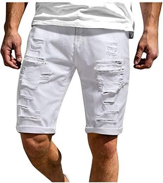 Generic Jean Homme Slim à Trou Déchirés Short Homme été Casual Jeans Homme avec Poche Bermuda Homme Jean Chic Salopette Homme Jean Leger Jean Cargo Homme Resp