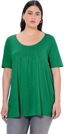 Ulla Popken Femme Grandes Tailles T-Shirt en Modal. Plis Fantaisie, col Rond et Manches Courtes. Coupe &eacute;vas&eacute;e. &eacute;meraude 54+ 796473458-54+