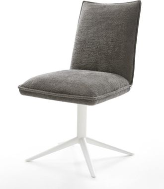 DELIFE Drehstuhl Lelio-Flex Boucl&eacute; Soft Schlamm Fu&szlig;kreuz Wei&szlig; 360&deg; drehbar Wippfunktion Taschenfederkern, Esszimmerst&uuml;hle