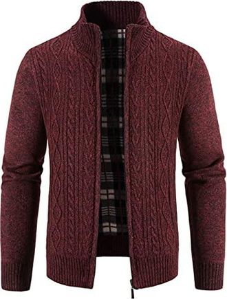 Generic Cardigan en tricot doubl&eacute; en polaire pour homme avec fermeture &eacute;clair int&eacute;grale - Pull en laine torsad&eacute;e - Manteau d&eacute;contract&eacute; de couleur unie - V&ecirc;tem