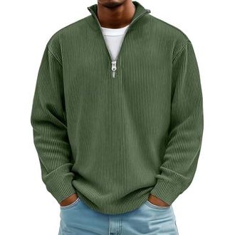 Generic Pull gaufr&eacute; &agrave; fermeture &eacute;clair 1/4 pour homme - D&eacute;contract&eacute; - Texture - Fermeture &eacute;clair - L&eacute;ger - Tendance - Basique - Mock, Vert, XXL