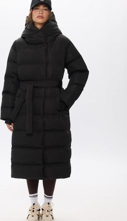 Stradivarius Doudoune longue avec ceinture - Noir