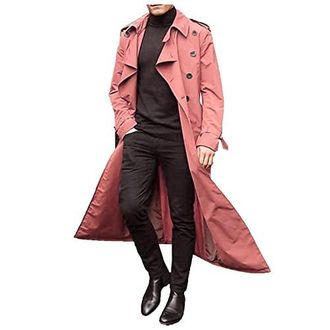 Generic Trench-coat &eacute;l&eacute;gant et d&eacute;contract&eacute; &agrave; double boutonnage &agrave; manches longues pour homme avec ceinture solide pour le travail et les vacances, Orange, XXL