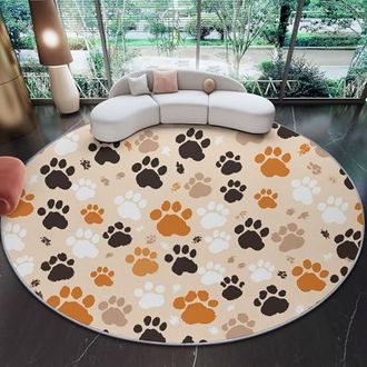 Generic Home Tapis Rond Life Tapis de Jeu, 180 cm (Round) pour la Chambre, Convient aux Enfants Empreintes de Pattes danimaux de Compagnie Facile dentretien, 