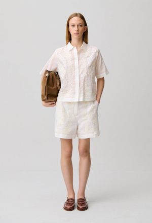 Claudie Pierlot Bestickte Baumwoll-Ramie-Shorts