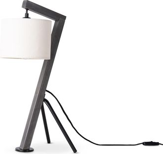 Paco Home Tischlampe Holz Nachttischlampe Schreibtischlampe Retro E27 Fassung Tischleuchte Wohnzimmer Vintage Stoff Lampenschirm Leselampe Modern