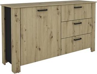 Byliving Sideboard FARO/Absetzung in schwarz / 1 Tür und 3 Schubkästen/verstellbare Einlegeböden/viel Stauraum/Kommode/Anrichte/Maße: B 140, H 84, T 40 cm (Art